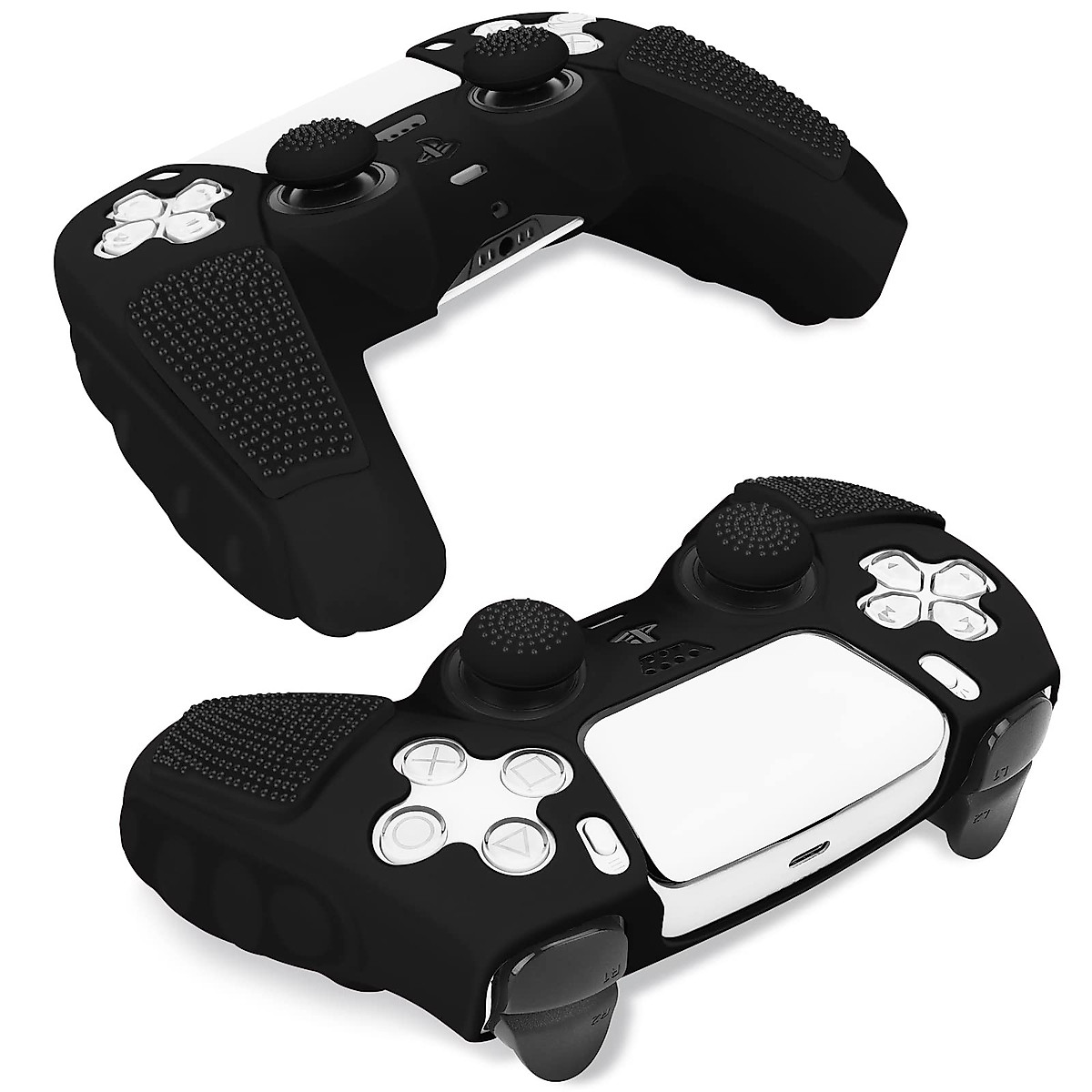 SIKEMAY Anti-Slip PS5 Controller Skin, Soft Thicken Non-Slip Studded Silicone Gel Grip Protective Cover Case for PlayStation 5 Controller Grip, 2 Pack with 8 x Thumb Grip Caps