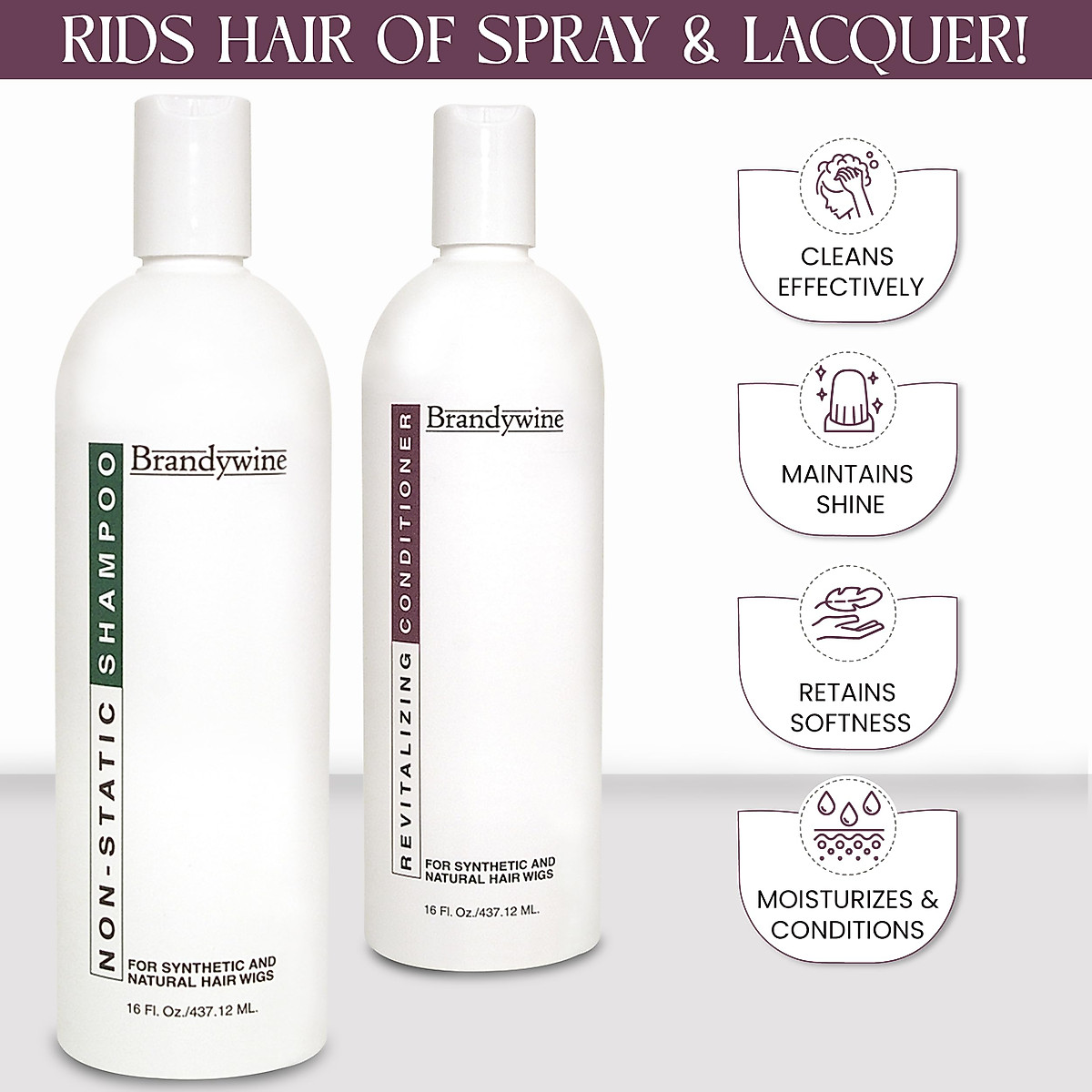 Brandywine Non Static Shampoo & Revitalizing Conditioner 16 Ounce., Value Pack Bundle 2 items
