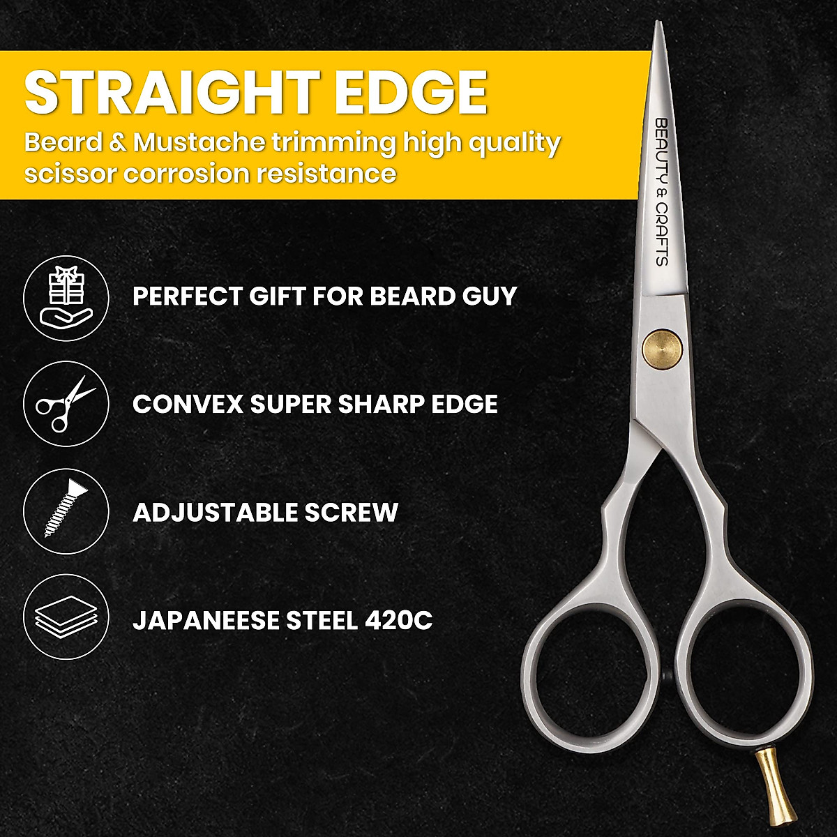 Beauty & Craft Pack of 2 Japanese Beard Mustache Scissors including beard & Mustache Combs and German Eyebrow Nose Scissors including Comb Brush, Complete grooming kit for facial hairs.