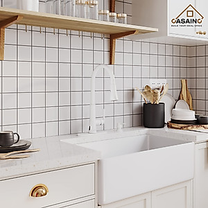 CASAINC Kitchen Faucet with Pull Down Sprayer Matte White with LED Function, 17.31in H Touchless 1.8 gpm Single Handle Kitchen Sink Faucet, Lead-Free Copper for Bar Laundry Kitchen Sink