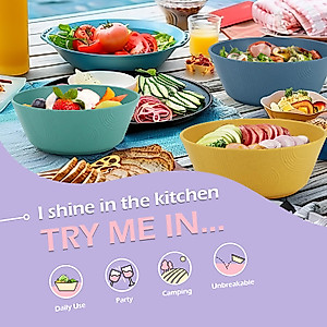 Homienly Wheat Straw Bowl Sets of 6-36oz Cereal Bowls with Textured Design,Microwave and Dishwasher Safe Bowls,Soup Bowl Sets Alternative for Plastic Bowls for Serving Soup,Salad - Multi