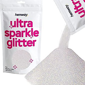Hemway Premium Ultra Sparkle Glitter Multi Purpose Metallic Flake for Arts Crafts Nails Cosmetics Resin Festival Face Hair - Mother of Pearl Iridescent - Microfine (1/256" 0.004" 0.1mm) 100g / 3.5oz