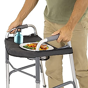 Vive Walker Tray for Folding, Standard Walkers (with Basket) - Universal Medical Supplies Equipment Attachment Table with Cup Holder - Durable Disability Rolling Accessories - for Seniors, Women, Men