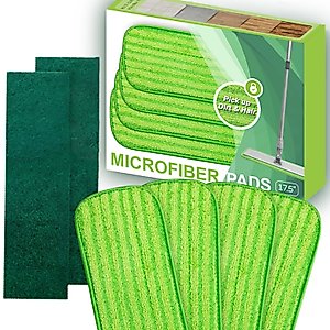 Jdlife 18" Commercial Microfiber Dust Mop Head, 4 Pack Washable Reusable Replacement Cloths Set with Magic Tape, Wet Dry Mop Refill, Hardwood Floor Swimming Pool Cleaning, 2 Pack Scrub Pads for Free