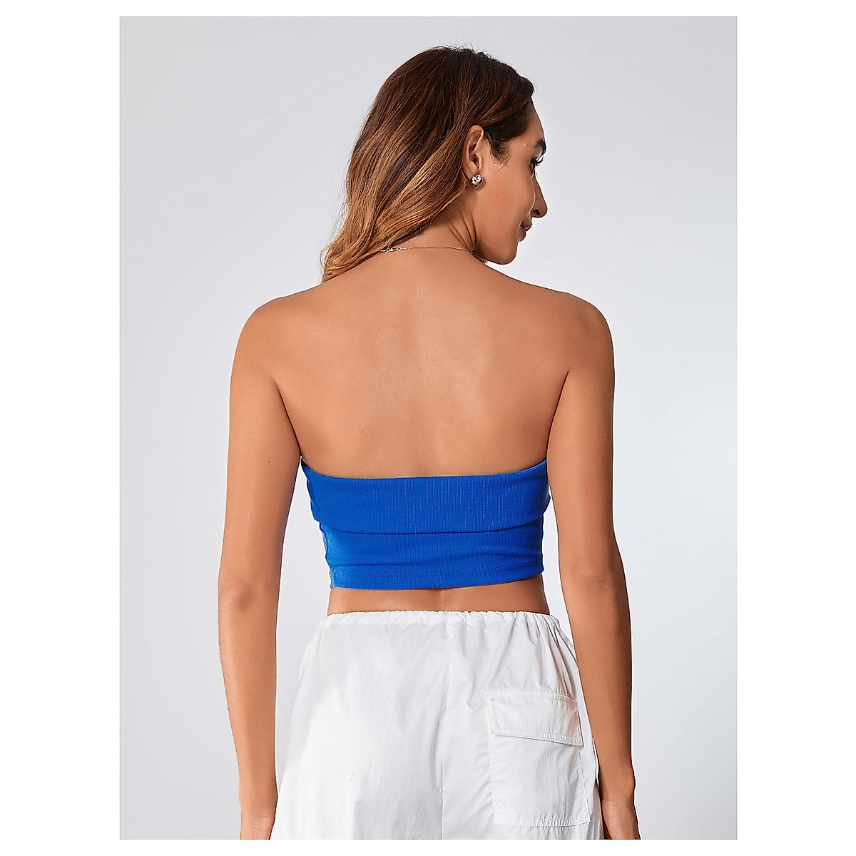 SOLY HUX Women's Ribbed Knit Basic Y2K Crop Tube Top Sleeveless Strapless Casual Summer Tops Pure Blue M