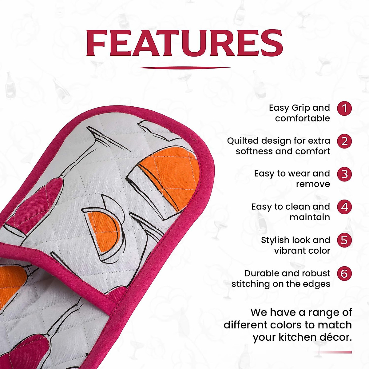 Kitchen BBQ Modern Fun Party Double Oven Mitts Gloves | Extra Long & Thick, Heat Resistant | Quilted Cloth Attached 1 Piece Oven Gloves | 100% Cotton Wine Christmas Champagne Pot Holder