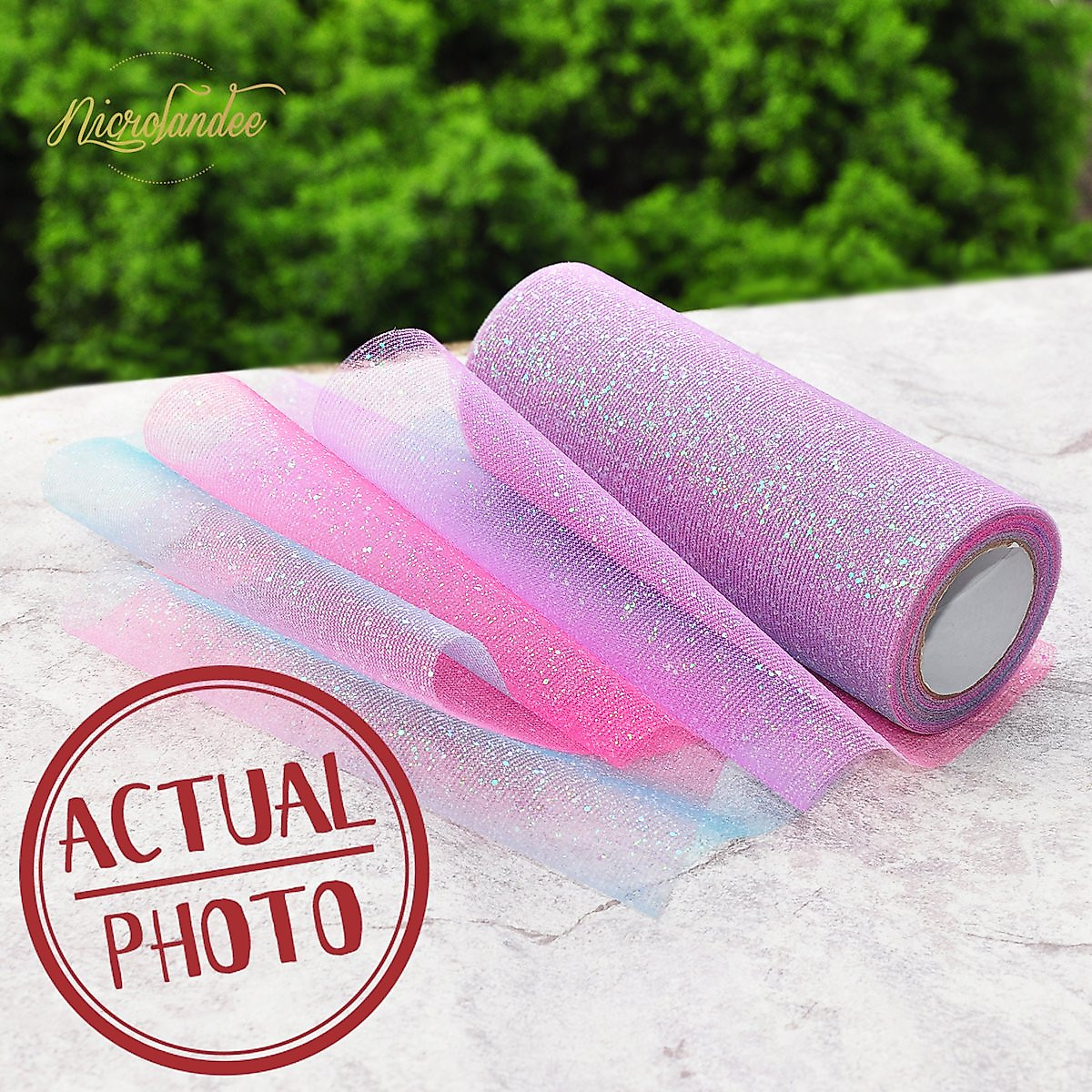 NICROLANDEE Rainbow Glitter Tulle Rolls 6 inch x 10 Yards (30 feet) Shimmer Color for Table Runner Chair Sash Bow Pet Tutu Skirt Sewing Crafting Fabric Wedding Baby Shower Birthday Ribbon