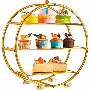 16.9" Gold Metal Tiered Cupcake Stand Round 3 Tier Dessert Stand Cupcake Holder Stand for Dessert Table Display Party Baby Shower Wedding Birthday