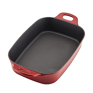 Rachael Ray NITRO Cast Iron Roasting Lasagna Pan/Baking Dish, Roaster/Rectangular, 9 Inch x 13 Inch, Red