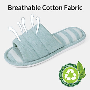 shevalues Women's Soft Indoor Slippers Open Toe Cotton Memory Foam Slip on Home Shoes House Slippers, Teal 260 (Size 7.5-8.5)