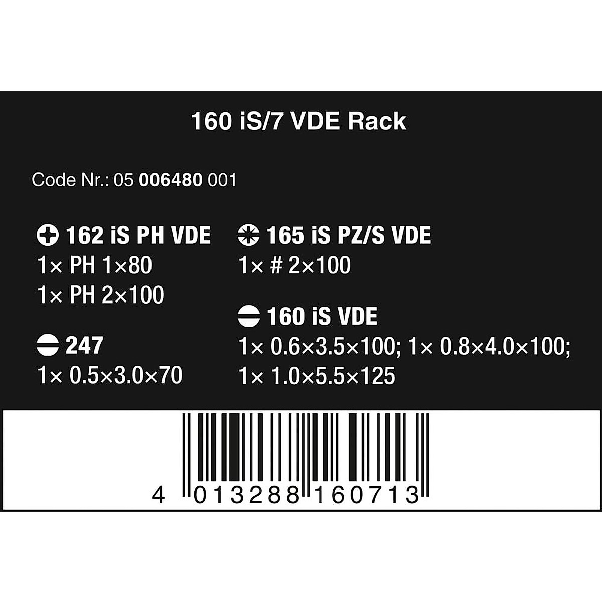 Wera 05006480001 Kraftform Plus Serie 100 Rack 160is Screwdriver Set (7 Piece)