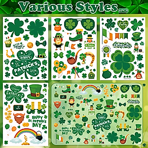 MDDRUIQI St Patricks Day Decorations - 105 PCS St Patricks Day Window Clings - Shamrock Stickers for Glass Reusable Static Spring Shamrock Decorations | St Patricks Day Decor