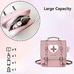 Girls College Style Anime Schoolbag Students Cute Sweet Angel Wings Novelty Backpack Women's Fashion Casual Daypacks (White,11.4*3.9*12.2in)
