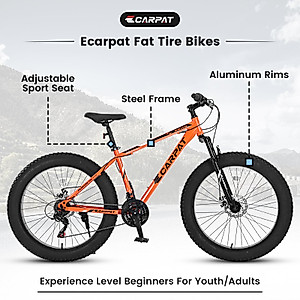 26x4 Inch Fat Tire Bike 21 Speeds, Dual Disc Brake Front Suspension, Mountain Trail Bike, Urban Commuter City Bicycle Adult/Youth