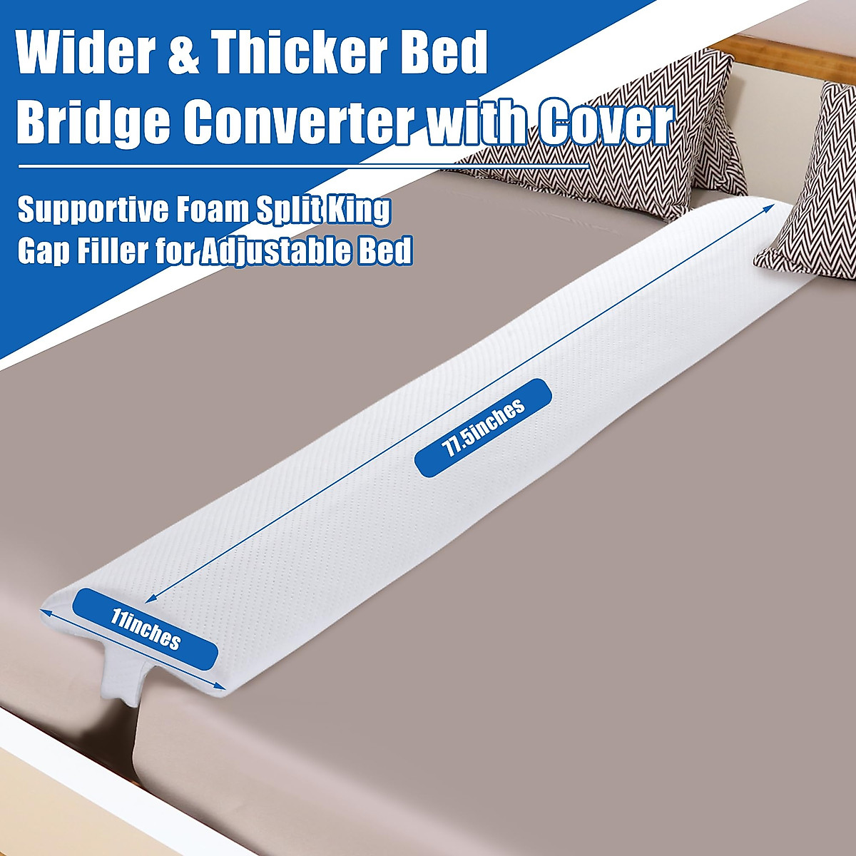 HOMBYS Twin to King Bed Converter Kit Bed Bridge with Removable Cover, Supportive Foam Split King Gap Filler for Adjustable Bed, Mattress Bridge Bed Connector for Stayover, Family Room