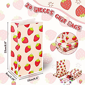 20 Pieces Strawberry Paper Bags Strawberry Party Favor Paper Bags Strawberry Goodie Bags Snake Candy Treat Bags for Strawberry Themed Birthday Party Decoration Supplies