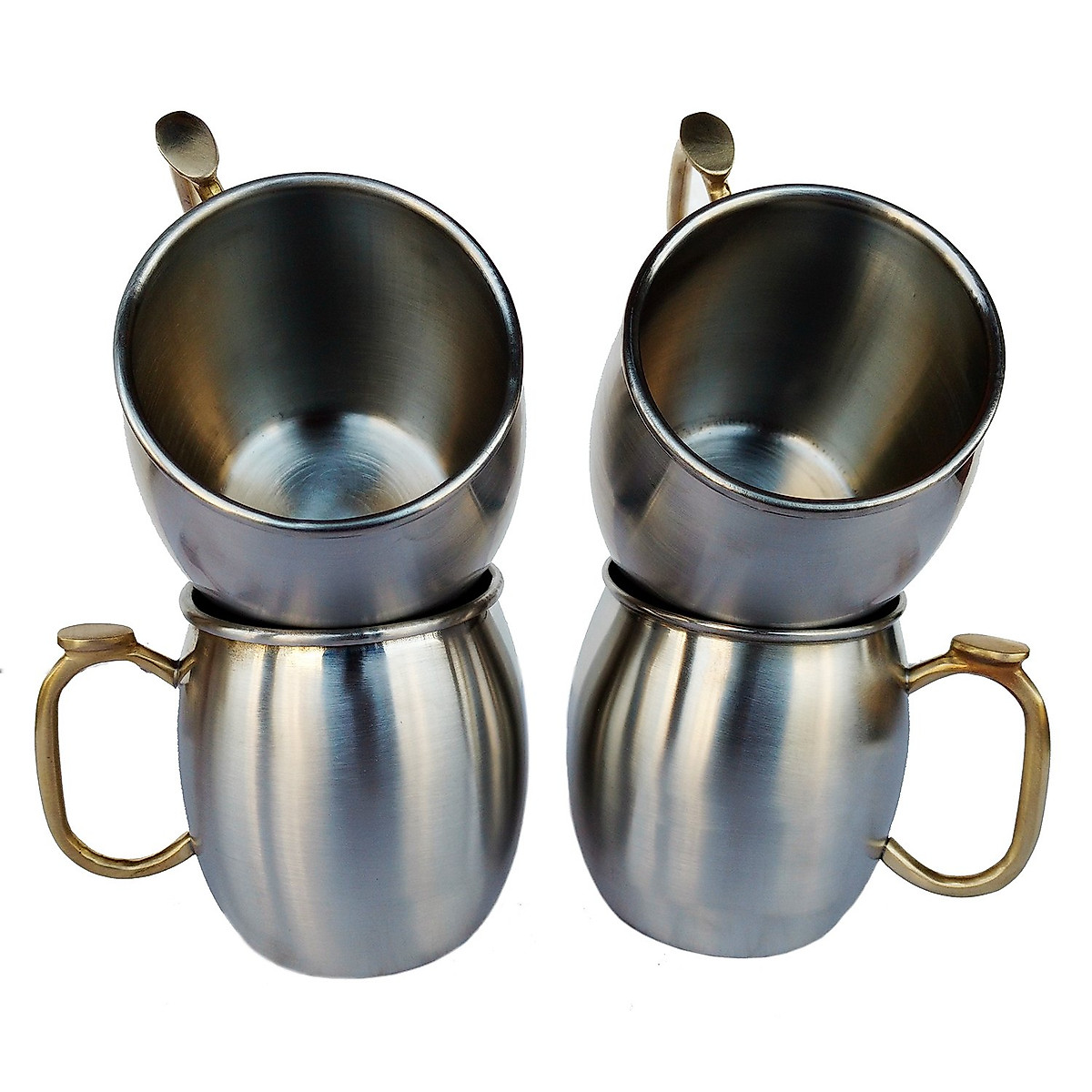 Rastogi Handicrafts Set of-4, Stainless Steel Moscow Mule Mugs Capacity-16 oz,Thumb brass handle Cold Coffee Mug/Beer Mug/Cup, Moscow Mule Mugs For Cold Drink Only
