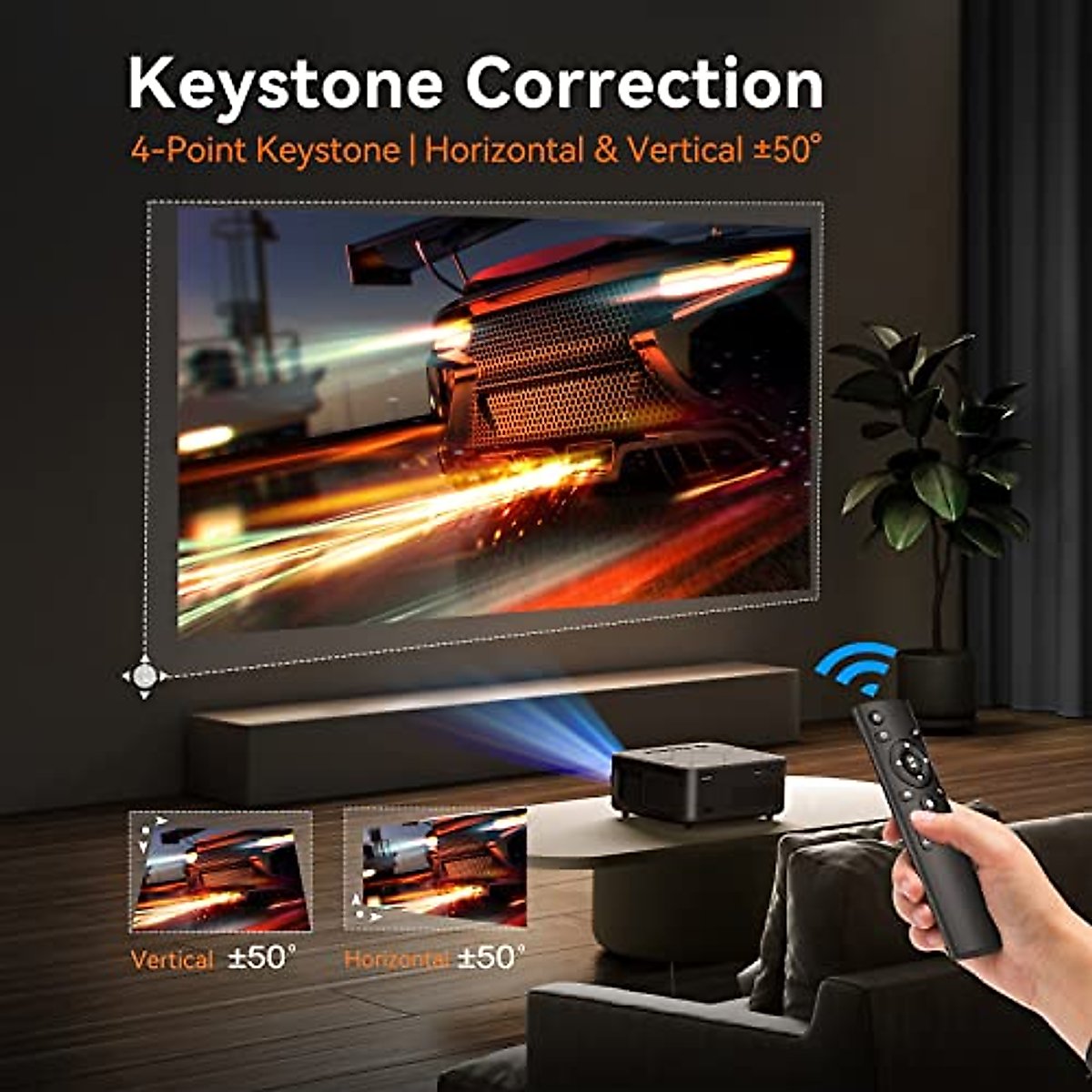 4K FHD WiFi Projector, Bluetooth Projector, 200" Portable Movie Projector, 13000 Lumens 500 ANSI Home Theater Video Projector Compatible with HDMI, USB, Laptop, iOS & Android Smartphone