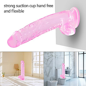 Pink Dildo,7.6" Ultra-Soft Realistic Dildo with Suction Cup Base for Hands-Free Play, Body-Safe Material