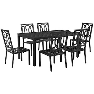 Crosley Furniture Chambers 7-Piece Outdoor Dining Set for 6, Patio Table and Chairs for Backyard, Deck, Matte Black with Creme Cushions
