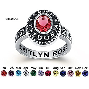 Ccjcinata Custom Fully Personalized Class Rings for Women High School 10kt White Gold Rings Birthstone Graduation Rings Size 5-15 High School Rings for Women
