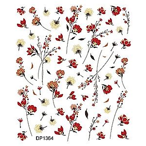 JMEOWIO 6 Sheets Spring Flower Nail Art Stickers Decals Self-Adhesive Pegatinas Uñas Summer Leaves Floral Nail Supplies Nail Art Design Decoration Accessories