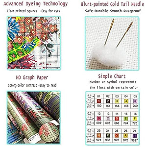 Cross-Stitch Stamped Kits, 11CT 3 Strands 16x20 inch, Athletic Border Collie Printed Cross Patterns, Embroidery Crafts Needlepoint Kit, Beginners Starter Kits, DIY Handmade Gifts