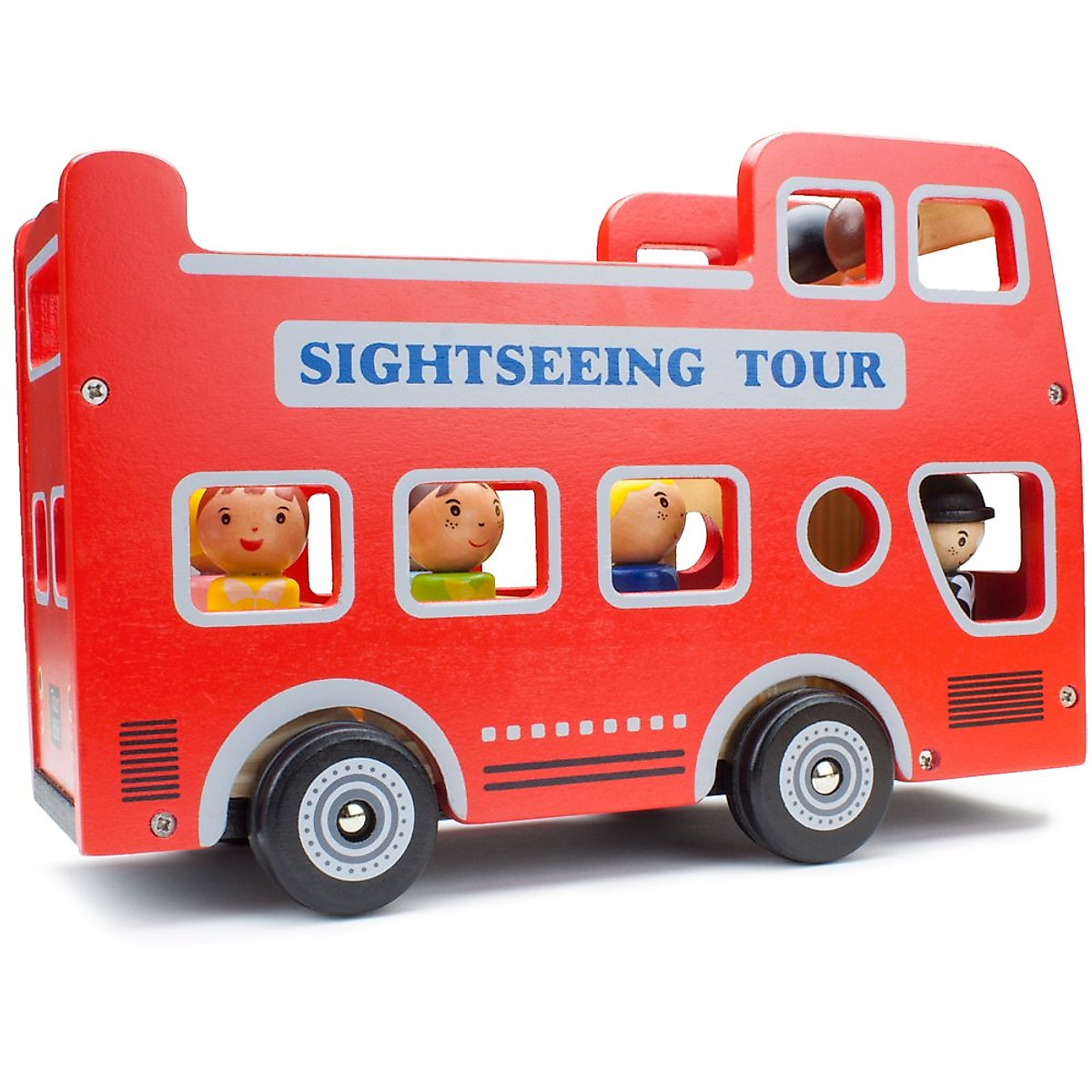 Imagination Generation Wooden Wheels Natural Beechwood Chunky Cars and Vehicles for Children +12 Months | Double Decker Bus