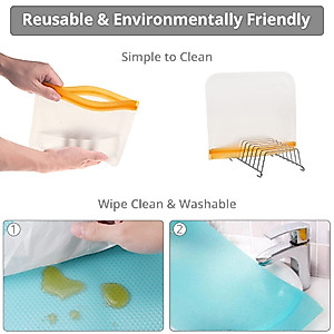 HOMGEN Exclusive Innovation 8pcs Refrigerator Liners&10Pcs Reusable Snack Bags for Kids Set (4 Reusable Sandwich Bags, 4 Reusable Snack Bags, 2 Freezer Gallon Bags) Perfect for Fridge Used