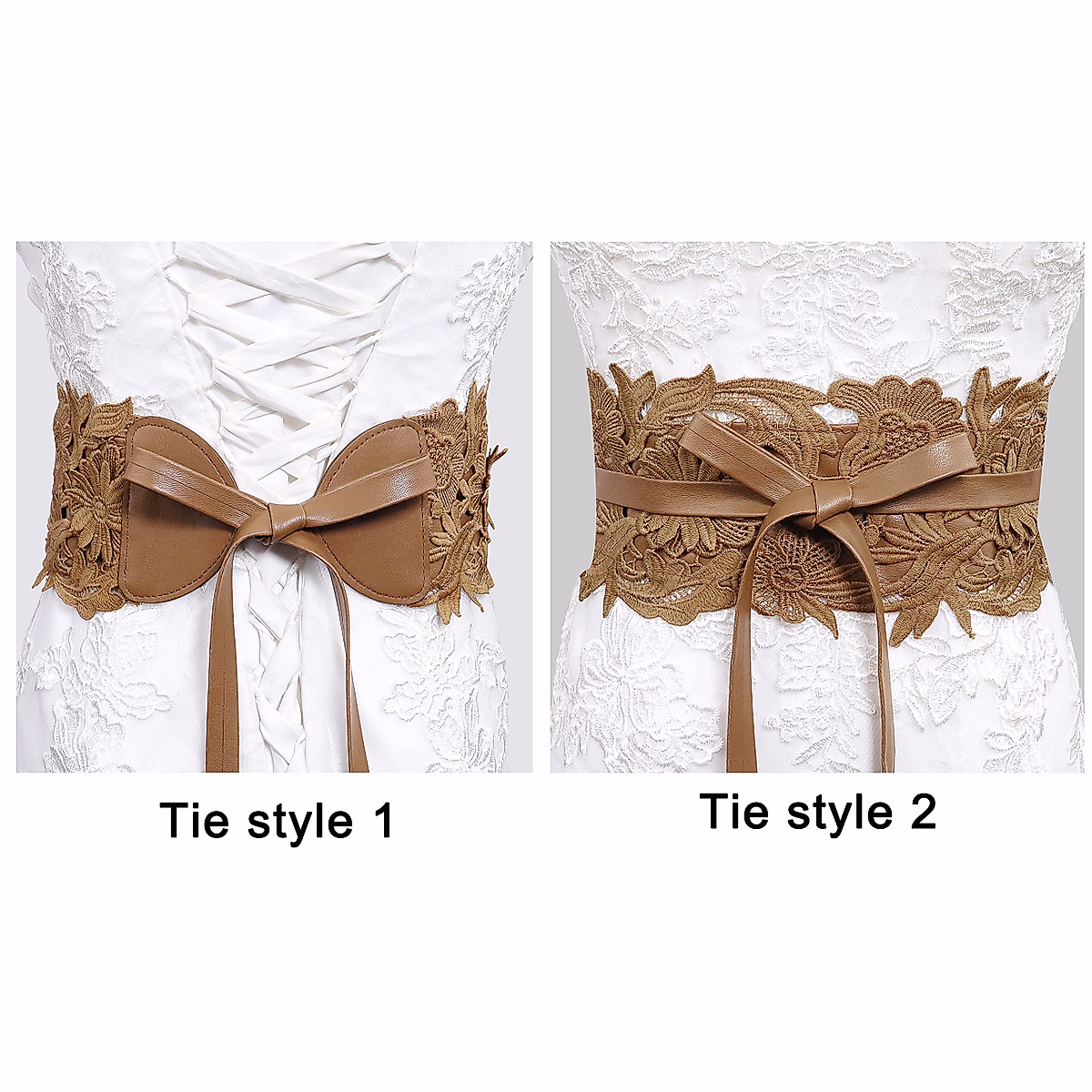 Lovful Women Faux Leather Lace Belt,Wide Wrap Around Obi Belt,Self Tie Boho Band Waist Belt,Khaki
