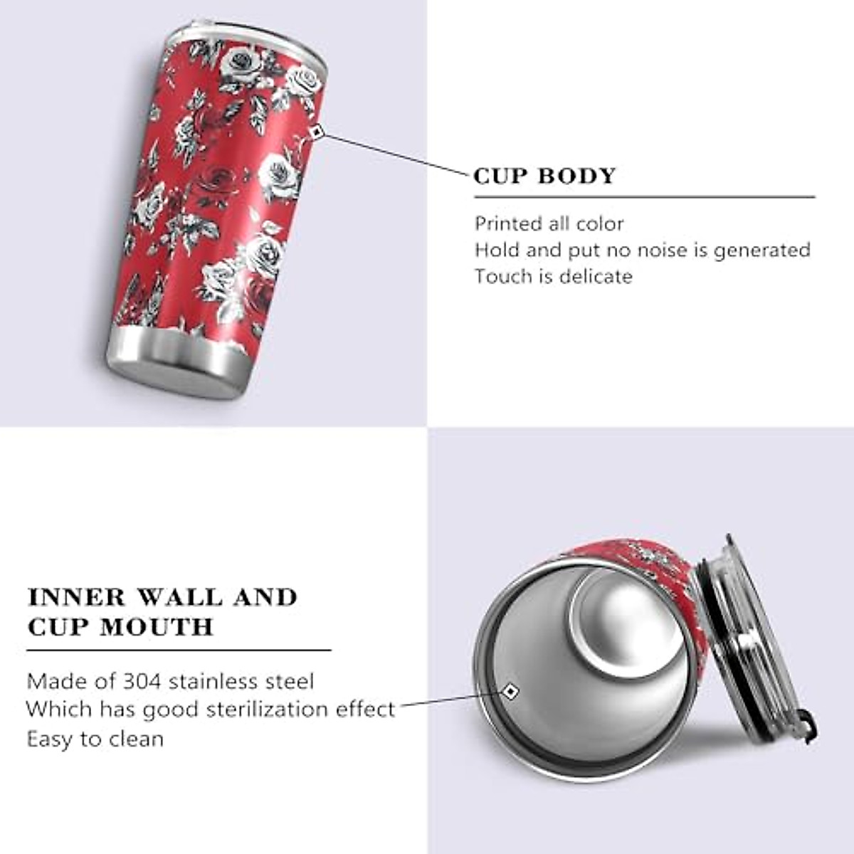 HXshaoye Red guitar rose Stainless Steel cup with straw Leak-proof Lid and Straw mug spill proof leak proof for Water, Iced Tea or Coffee portable insulated coffee tumbler termo para bebidas