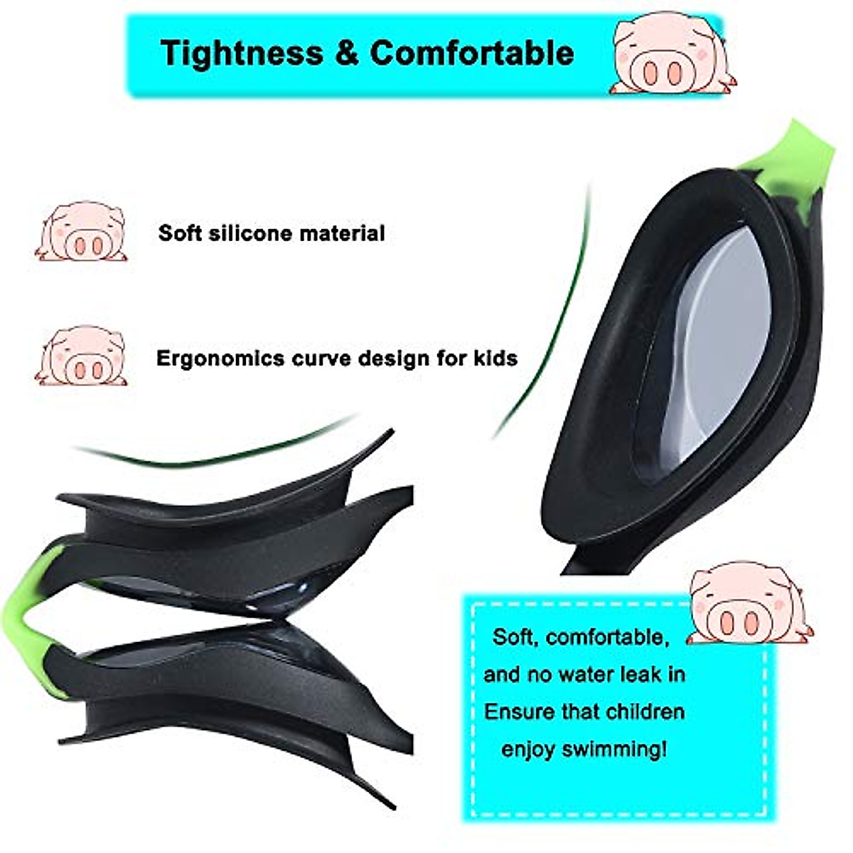 PHELRENA Kids Swim Goggles with Earplugs Nose Clip, Swimming Goggles with Anti-UV, Anti-fog Lenses