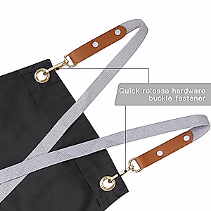 Chef Apron-Cross Back Apron for Men Women with Adjustable Straps and Large Pockets,Canvas,M-XXL,Black
