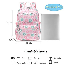 YJMKOI 3PCS Donut Print Backpack for Girls Middle-School Elementary Bookbags with Lunch Box (Grey)