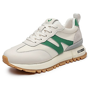 somiliss Sneakers for Women Genuine Leather Suede Patchwork Casual Lace Up Non-Slip Walking Shoes Comfortable Tennis Running Shoes Womens Fashion Sneakers