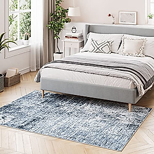 Dripex Modern Abstract Collection Area Rug, Washable 4x6 Rug Soft Fluffy Indoor Carpet Area Rugs for Living Room Bedroom Kids Rooms, Dark Blue Non-Slip Faux Fur Throw Rug Floor Mats for Home