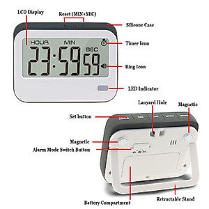 Yovell Digital Kitchen Timer 12/24 Hours Alarm Clock with LED Indicator for Cooking Sports Office Study Magnetic Back and Retractable Stand Big Digits