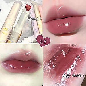 Heart Jelly Lipstick, Hydrating Lip Gloss Dew Tint Jelly Love Lipstick ,Long Lasting Moisturizing Tinted Lip Balm Plumping Lip Stain, Non-sticky, Vivid Color Glossy Lip Gloss Stick Lip Makeup (02#Ice Lychee)