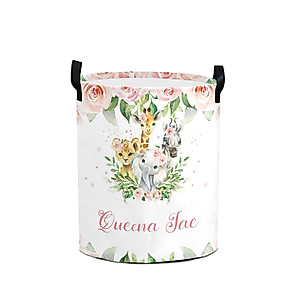 Jungle Animal Safari Pink Floral Storage Bin, Waterproof Oxford Fabric Clothes Basket Organizer for Laundry Hamper,Toy Bins,Gift Baskets, Bedroom, Clothes,Baby Nursery
