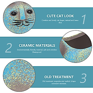 Yardwe Ceramic Succulents Pots Creative Cat Shaped Flower Plant Pot Glitter Animal Bonsai Plant Container Home Office Desk Gifts