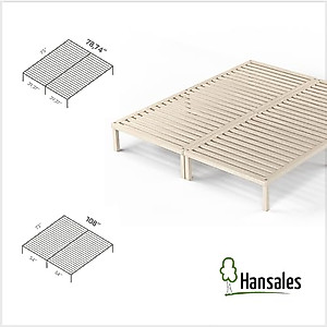 Hansales Bed Frame Lisette Full Size 54″ with Bed Slats - Light Wooden Platform Withstands up to 550 lbs - from Natural Solid Birch Hardwood FSC - Made in Europe - Japanese Style - Without Headboard