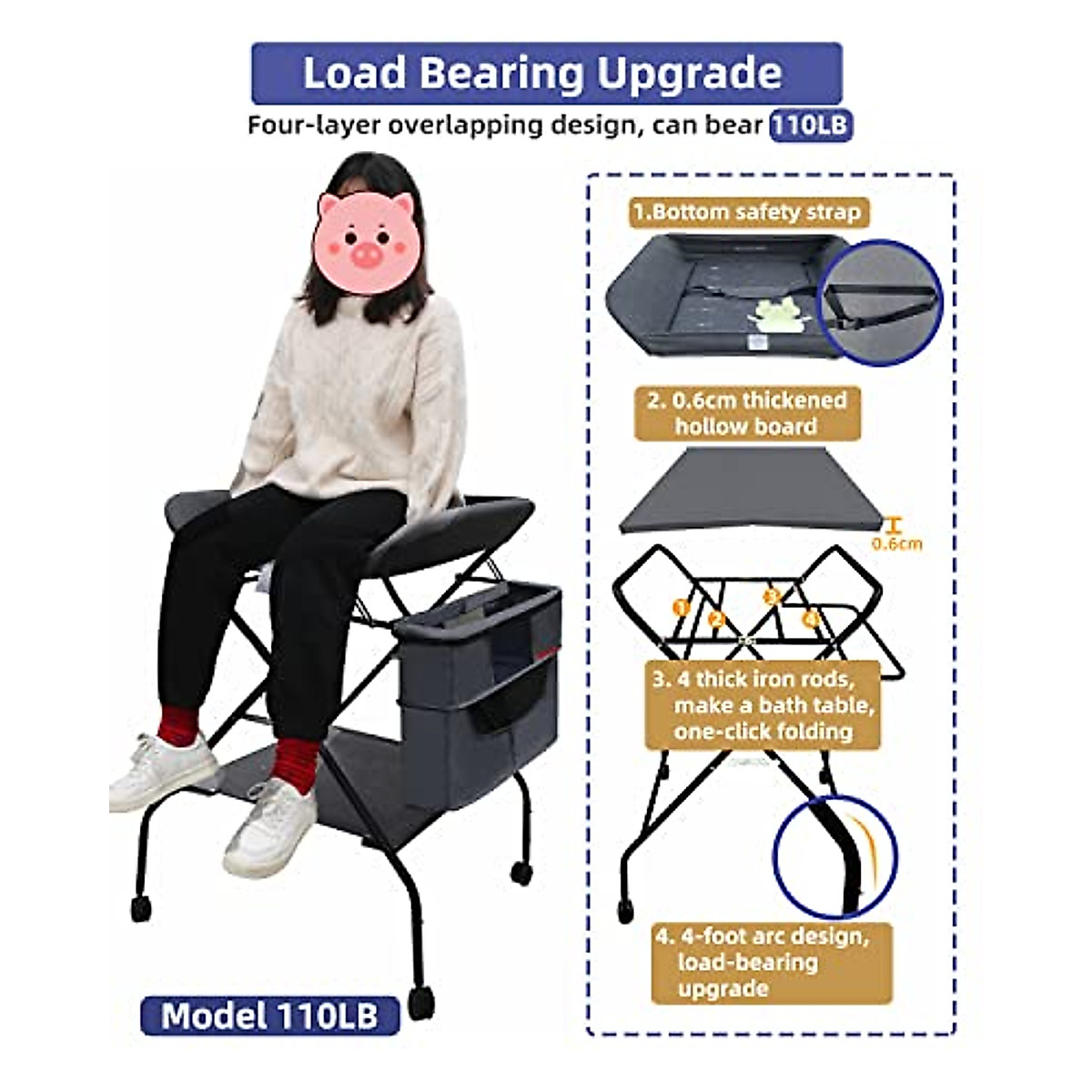 Kiss My Heart Portable Baby Changing Table, Diaper Changing Table Dresser Changing Station for Infant, Diaper Changing Table Pad, Mobile Nursery Organizer for Newborn -Grey…