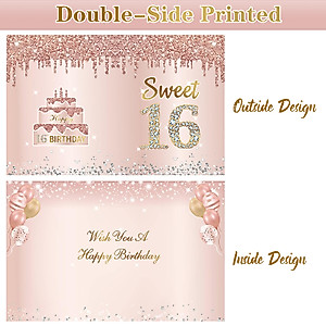 Large Sweet 16 Birthday Card with Envelope, Jumbo Happy 16th Birthday Card Gifts for Girl, Extra Big 16 Birthday Guest Book Greeting Cards Party Supplies，Pink Rose Gold Giant Sixteen Year Birthday