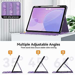 Zonefoker Case for New iPad Pro 12.9 inch 6th/5th/4th/3rd Generation 2022/2021/2020/2018, 12.9'' ipad Pro Leather Folio Protective Cover 6/5/4/3 Gen with Pencil Holder, Auto Wake/Sleep, Marble Purple