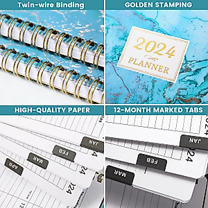 2024 Planner - Jan. 2024 - Dec. 2024, Planner 2024/Calendar 2024, 2024 Planner Weekly and Monthly with Printed Tabs, 8" x 10", Flexible Cover, Thick Paper, Perfect Daily Panner & Organizer - Blue Sand