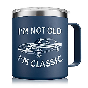 NOWWISH Christmas Gifts for Men, Retirement Gifts for Him, Funny Birthday Gifts for Husband, Grandpa, Dad Coffee Mug on Fathers Day (14oz, Navy Blue)