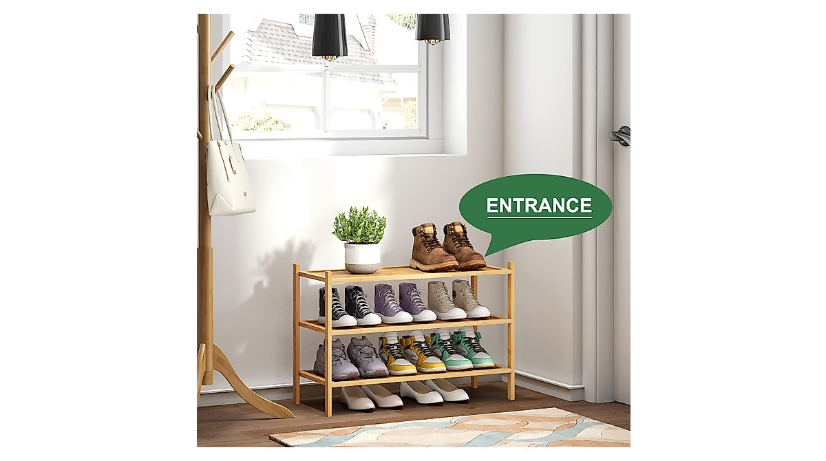 kiplant 3-Tier Bamboo Shoe Rack - Stackable Entryway Organizer