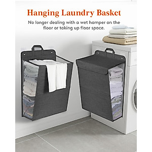 Lifewit 50L Hanging Laundry Hamper, 2 Pack Collapsible Large Opening Portable Laundry Basket with Lid and Handle, Wall Mounted Mesh Dirty Clothes Hamper Over the Door and Wall for Bathroom Dorm, Black