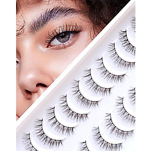 Lashes Natural Look, Wispy Eyelashes, Jiocolor False Eyelashes Natural Look, Fluffy Fake Mink Lashes,12 mm Strip Lashes 10 Pairs D1