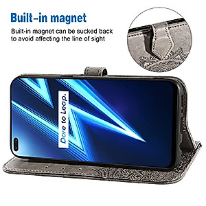 Compatible with OPPO Reno 6 Pro 5G Wallet Case and Tempered Glass Screen Protector Leather Mandala Flower Flip Cover Credit Card Holder Stand Cell Accessories Phone Cases for Reno6 6Pro 5G Women Gray